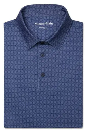 Mizzen+main Versa Trim Fit Geo Print Performance Golf Polo - Coastal Fjord Circle Texture