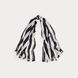 Ralph Lauren Striped Cashmere-silk Pashmina Scarf - Icon Navy/cream
