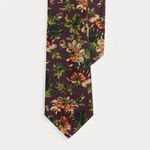 Ralph Lauren Floral Wool Challis Neck Tie Wine