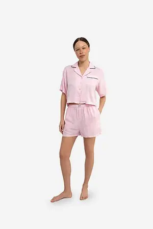 Free People Sunday Citizen Short Pj Set- Woven Cotton - Pink