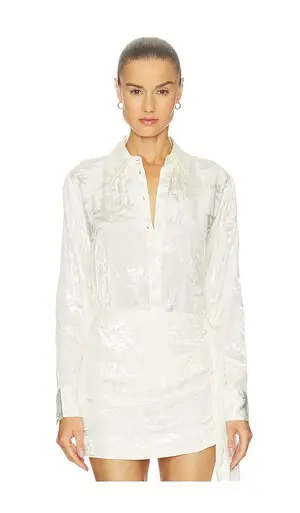 Hemant & Nandita Oversized Printed Viscose Shirt - Ivory