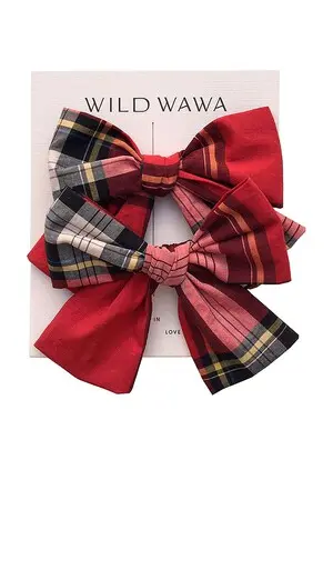 WILD WAWA Bow Hair Clips - Tartan Red