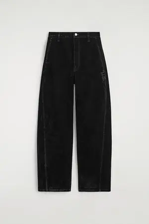 Cos Flocked-denim Barrel-leg Pants - Black