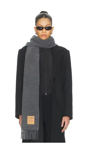 GANNI Double Face Solid Scarf In Grey - Paloma Melange