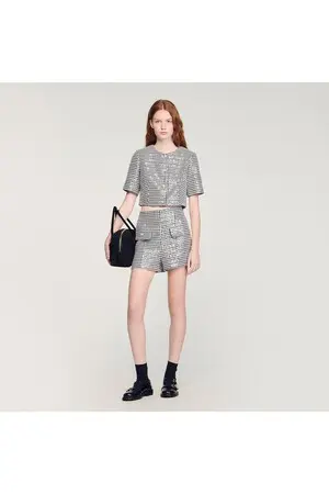 Sandro Sequin Houndstooth Tweed Shorts