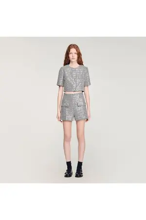 Sandro Sequin Houndstooth Tweed Shorts
