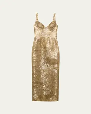 Simkhai Viella Sleeveless Metallic Jacquard Column Gown - Gold