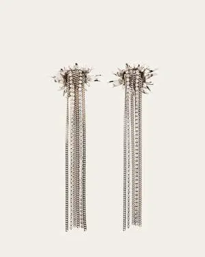 Alexander McQueen Sunflower Crystal Fringe Drop Earrings Silver Grey
