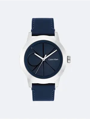 Calvin Klein Emblem Dial Leather Strap Watch - Blue