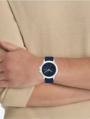 Calvin Klein Emblem Dial Leather Strap Watch - Blue