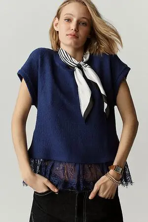 Maeve Ruffled Lace Tee - Beacon Blue