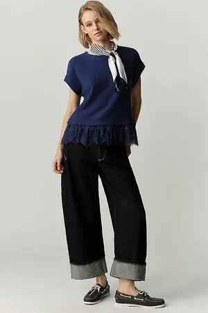 Maeve Ruffled Lace Tee - Beacon Blue