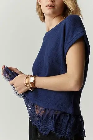Maeve Ruffled Lace Tee - Beacon Blue