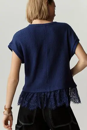 Maeve Ruffled Lace Tee - Beacon Blue