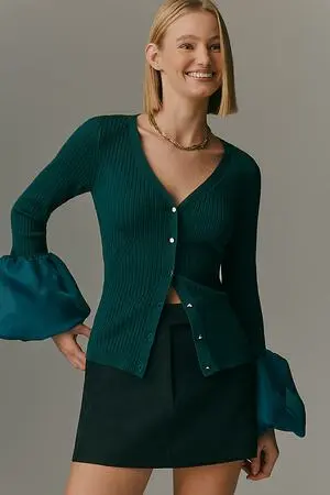 Maeve Long-sleeve Organza Cuff Sweater - Emerald
