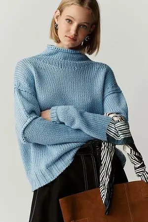 Maeve Chunky Wool Blend Turtleneck Sweater - Light Blue