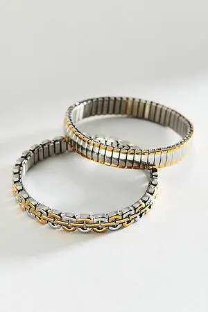 Anthropologie Metal Stretch Bracelet Set - Silver