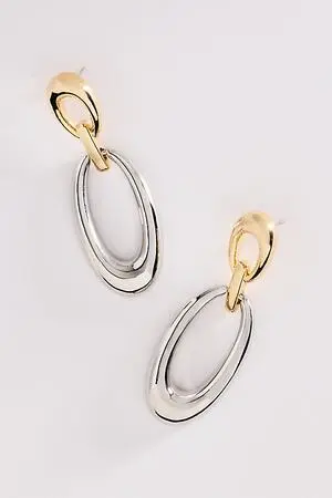 Anthropologie Linked Metal Drop Earrings - Gold & Silver