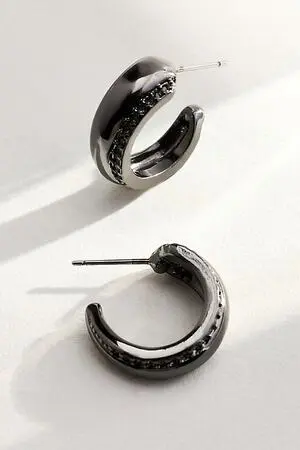 Anthropologie Pavé Hoop Earrings - Gunmetal