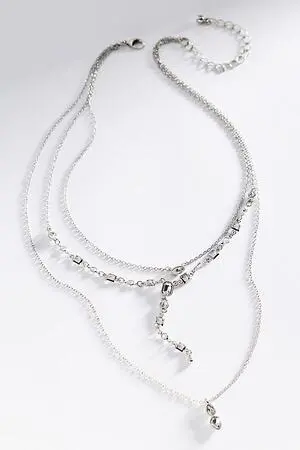 Anthropologie Triple Layered Crystal Necklace - Silver