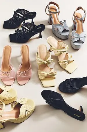 Maeve Mesh Double-bow Open-toe Heels - Yellow