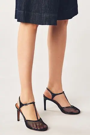 BIBI LOU Mesh T-strap Heels - Black