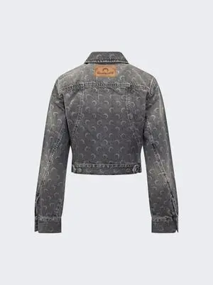 MARINE SERRE Moon Laser Wash Denim Cropped Jacket - Grey