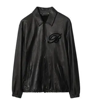 Burberry Leather Shirt Jacket With Cursive Monogram