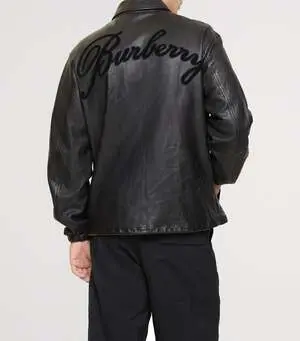 Burberry Leather Shirt Jacket With Cursive Monogram