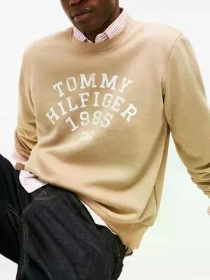 Tommy Hilfiger Logo-lettering Crew-neck Sweatshirt - Neutrals