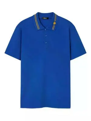 Versace Embroidered Cotton Piqué Polo - Blue