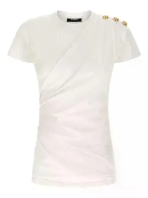 Balmain Button-embellished Draped T-shirt