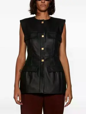 Tove Gia Buttoned Leather Blouse