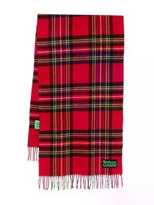 Barbour Pattern Fringed Scarf - Red