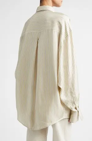 TOTEME Oversize Stripe Silk Button-up Shirt - Beige/brown