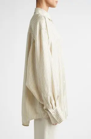 TOTEME Oversize Stripe Silk Button-up Shirt - Beige/brown