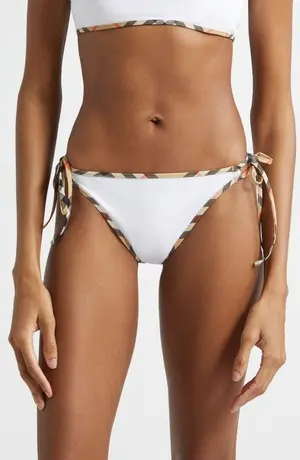 Burberry Starla Check Trim String Bikini Bottoms - White