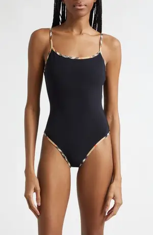 Burberry Sylvia Check Trim One-piece Swimsuit - Black