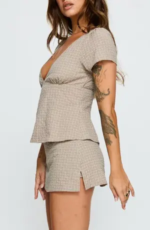 Princess Polly Emmilou Check Cotton Wrap Top And Micro Mini Skort Set