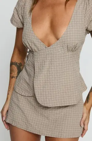 Princess Polly Emmilou Check Cotton Wrap Top And Micro Mini Skort Set