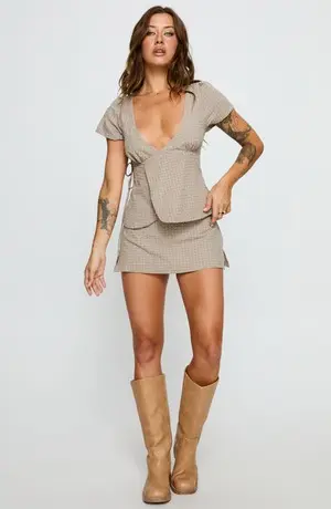 Princess Polly Emmilou Check Cotton Wrap Top And Micro Mini Skort Set