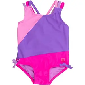 RUFFLEBUTTS Upf 50+ Color Block Cross-back One Piece Swimsuit - Neon Purple Color Block