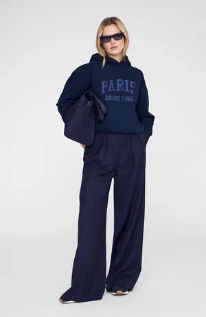 ANINE BING Debbie Shrunken Hoodie - Washed Navy