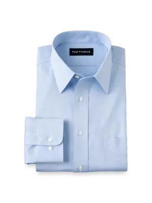 PAUL FREDRICK Tailored Fit Non-iron Cotton Pinpoint Solid Point Collar Dress Shirt - Blue