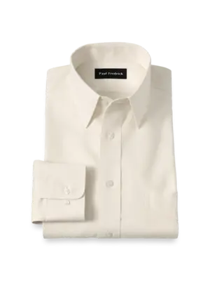 PAUL FREDRICK Tailored Fit Non-iron Cotton Pinpoint Solid Point Collar Dress Shirt Ecru