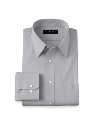 PAUL FREDRICK Tailored Fit Non-iron Cotton Pinpoint Solid Point Collar Dress Shirt - Grey