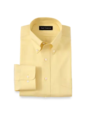 PAUL FREDRICK Tailored Fit Non-iron Cotton Pinpoint Solid Button Down Collar Dress Shirt Yellow