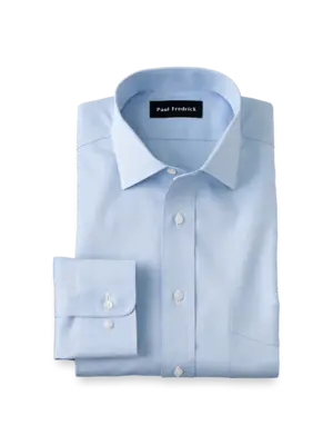 PAUL FREDRICK Slim Fit Non-iron Cotton Pinpoint Solid Spread Collar Dress Shirt - Blue