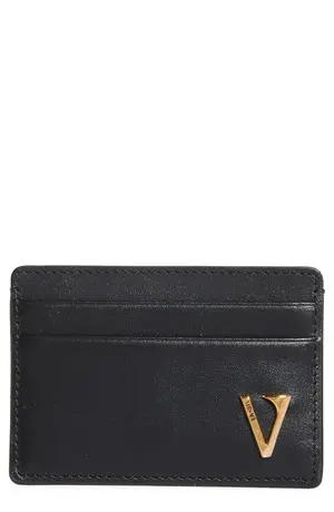 Versace V-emblem Leather Card Case - Black-versace Gold