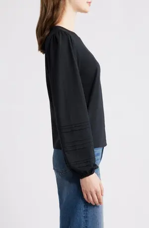 Paige Cyrano Pintuck Jersey Top - Black
